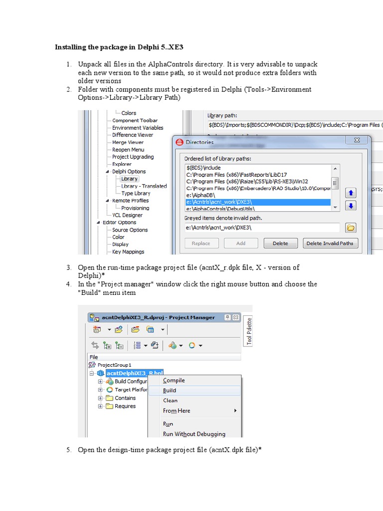 Installing The Package in Delphi Xe3 - AlphaControls - Skin | PDF | Computer File | 64 Bit Computing