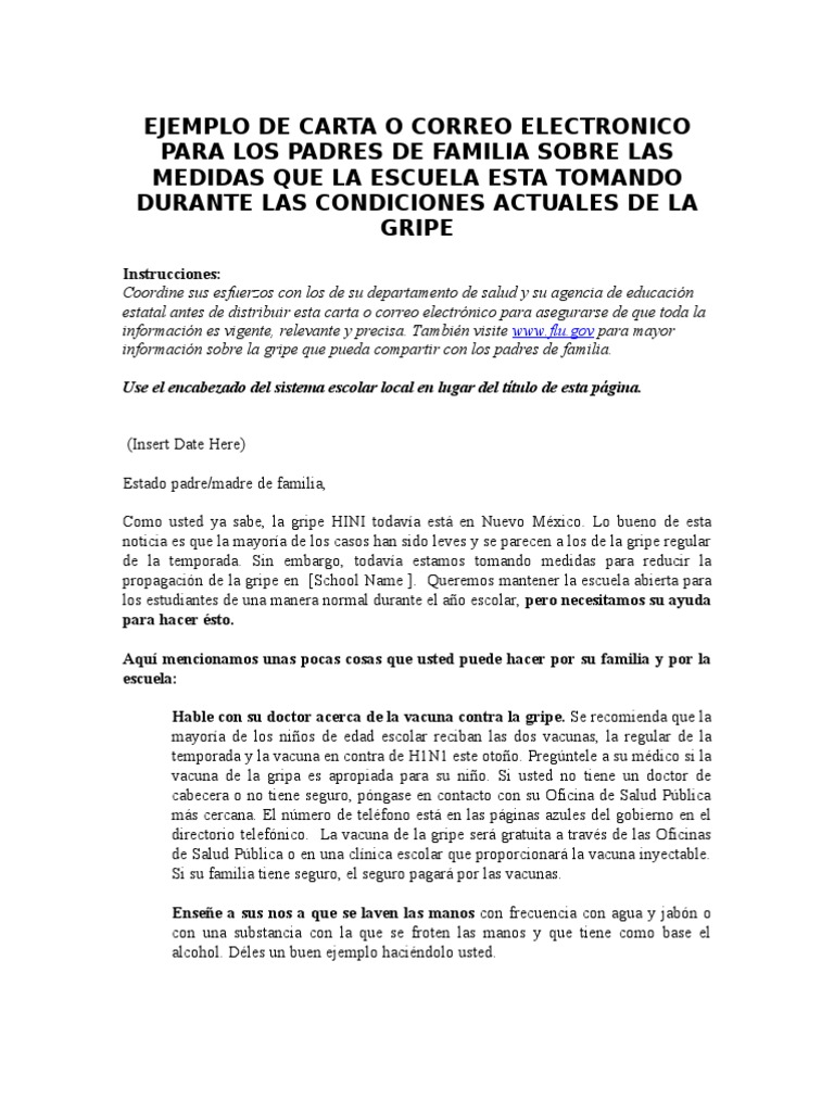 Ejemplo de Carta o Correo Electronico Para Los Padres de Familia Sobre ...