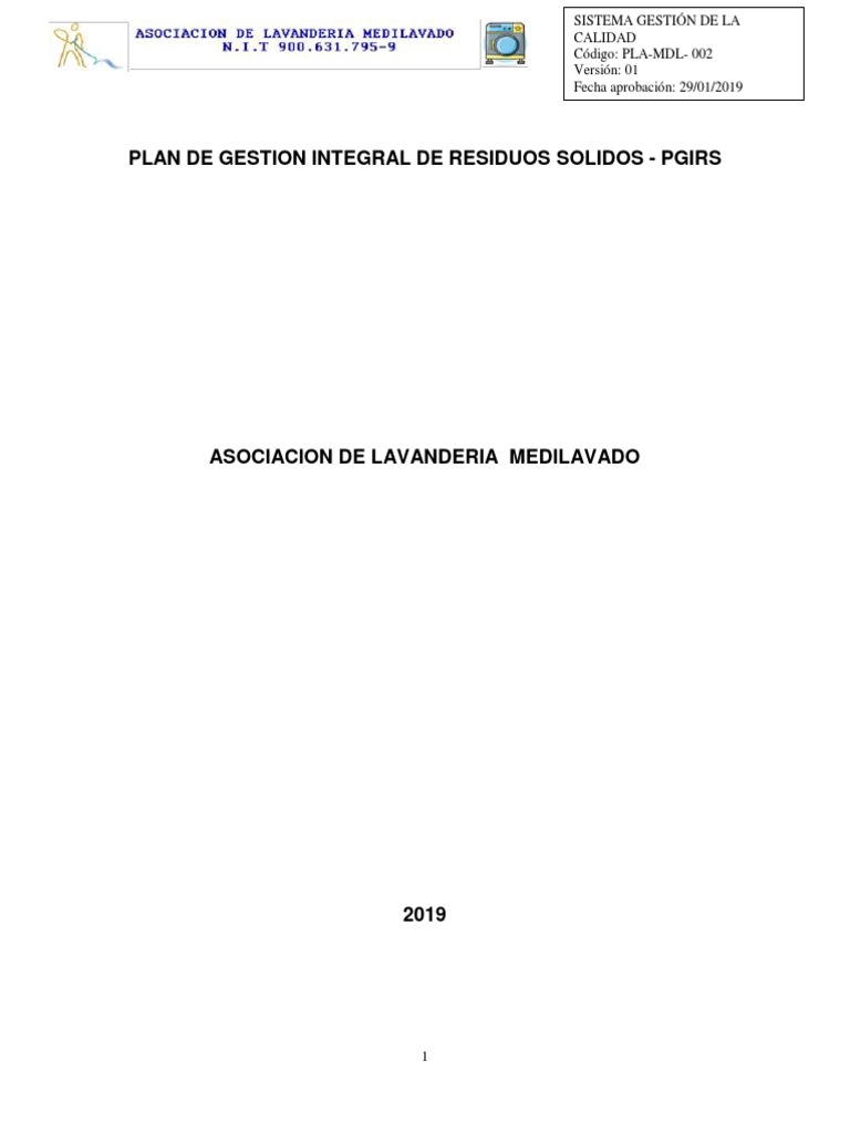 Plan de Gestion Integral de Residuos Solidos - Pgirs Pla-Mdl 002 V1 29-01-2019 | PDF | Residuos ...