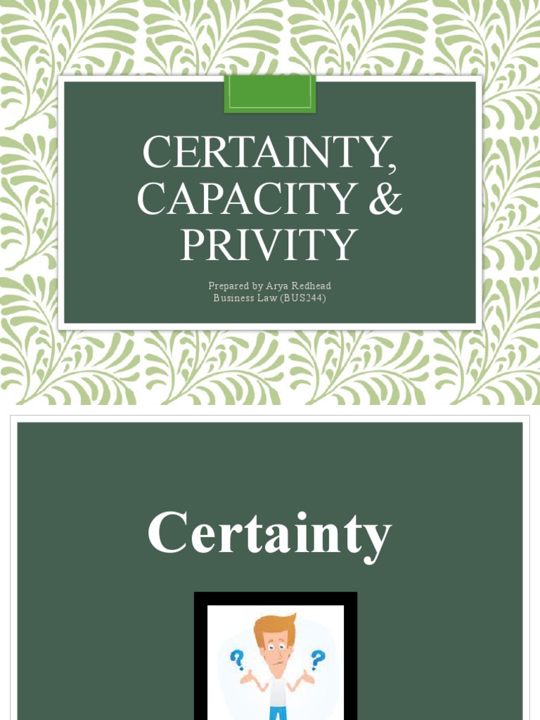 Certainty, Capacity and Privity | PDF | Contract Law | Private Law