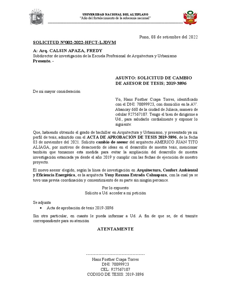 Solicitud de Cambio de Asesor | PDF