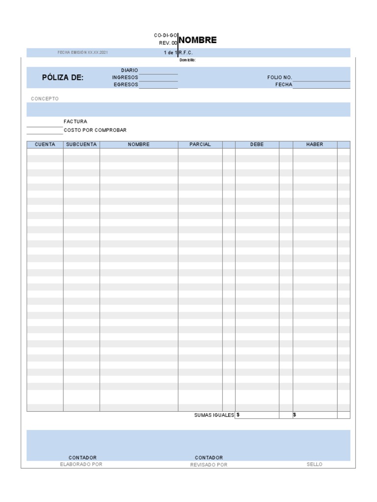 Formato de Póliza de Diario e Ingresos | PDF