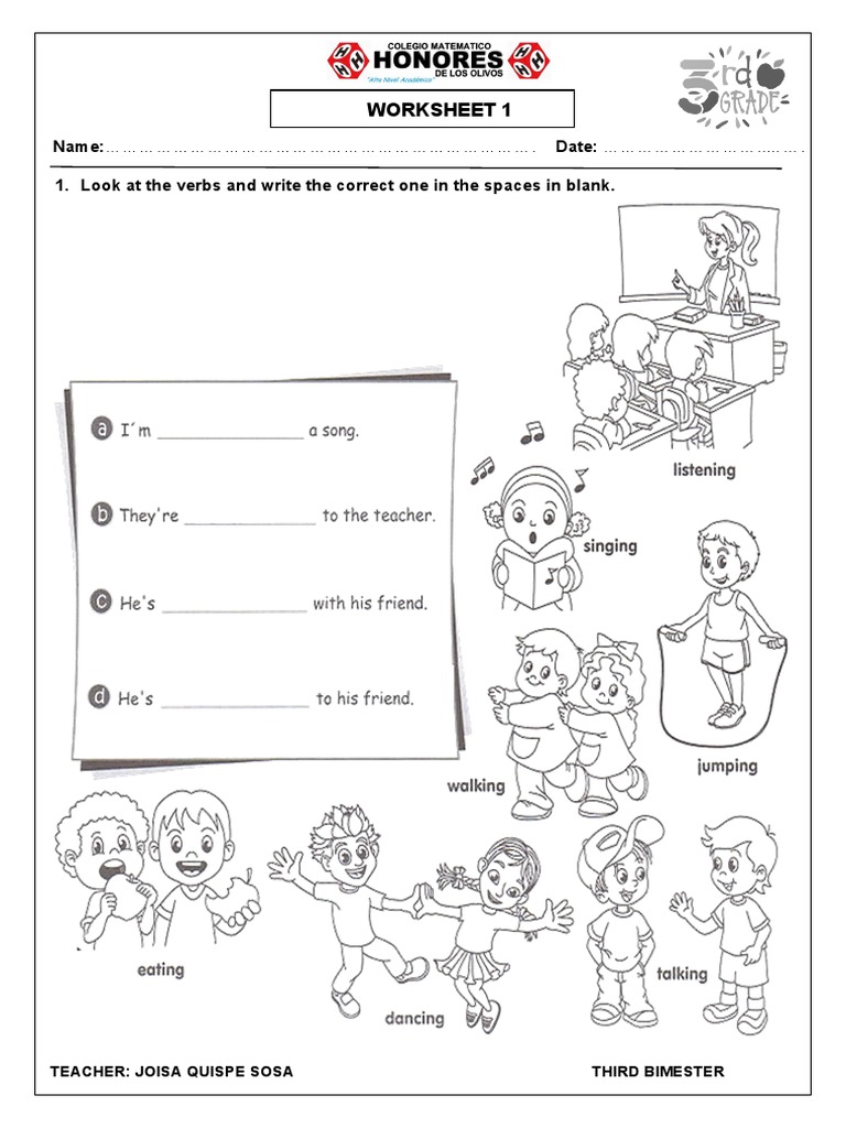 3RD GRADE - Worksheet 1 - Present Progressive - III BIMONTHLY | PDF