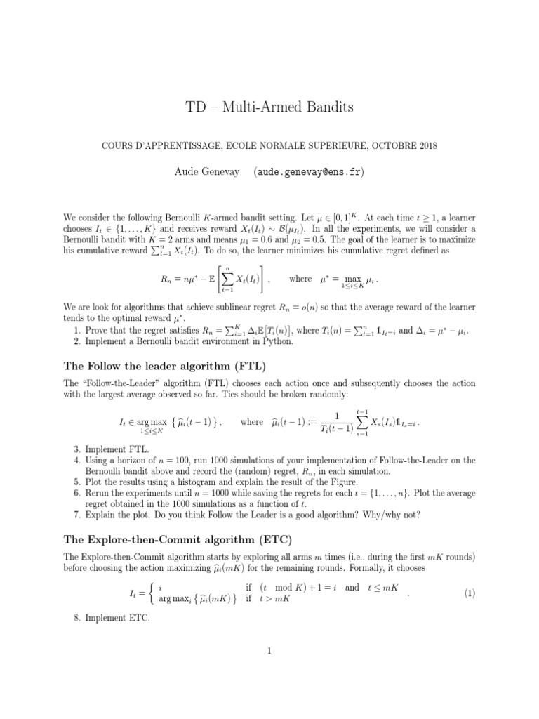 Multi-Armed Bandits Algorithms Overview | PDF