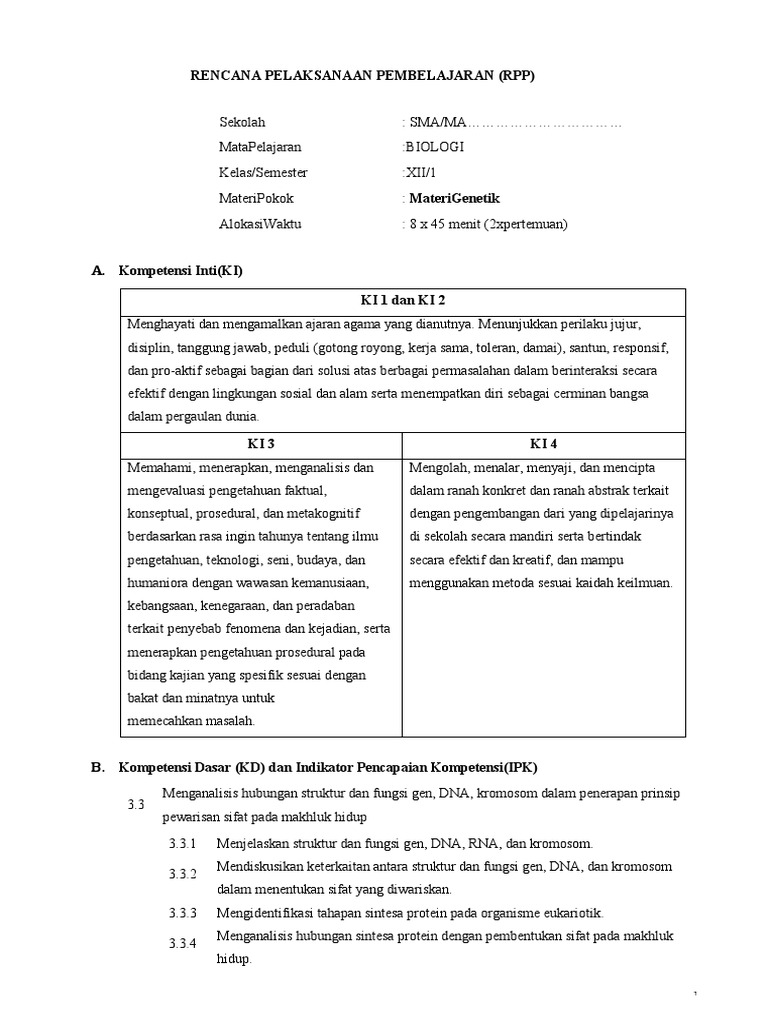 RPP MATERI GENETIK Telaah | PDF