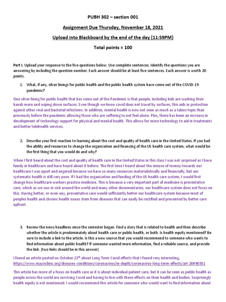 Pubh 302 - HW Assgn 2 - Bernsen Serina 1 | PDF | Health Care | Mental ...