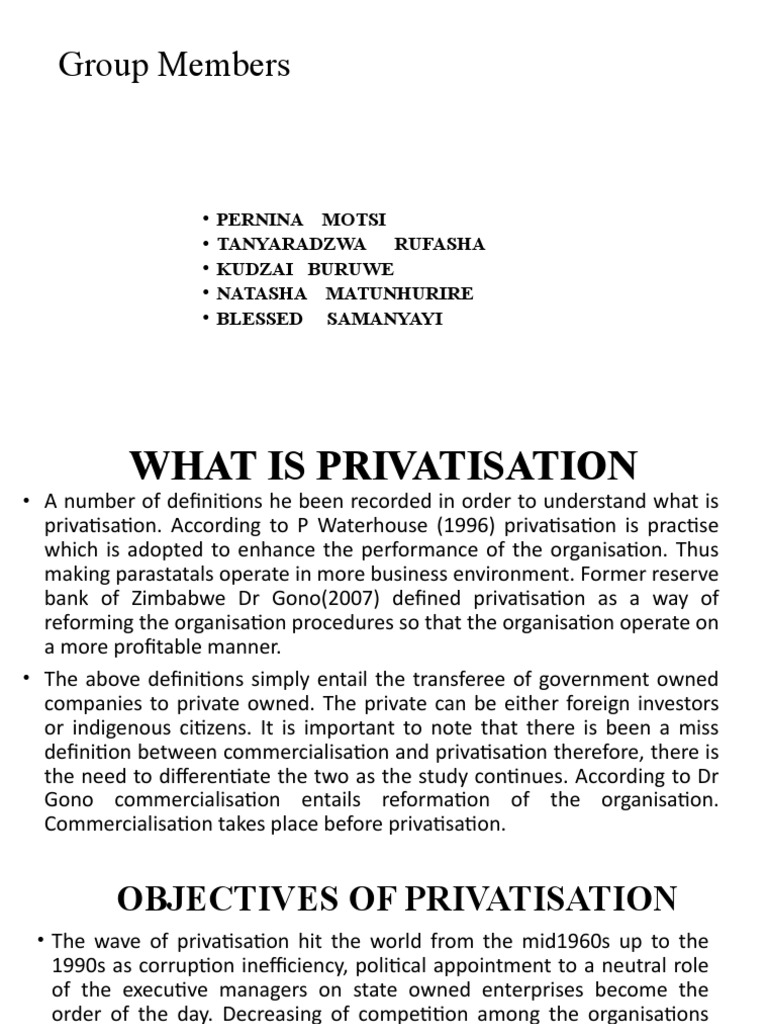 Privatisation - Group 6 | PDF | Privatization | State Owned Enterprise