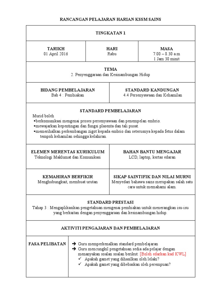4.4 RPH Bagi Persenyawaan Dan Kehamilan | PDF