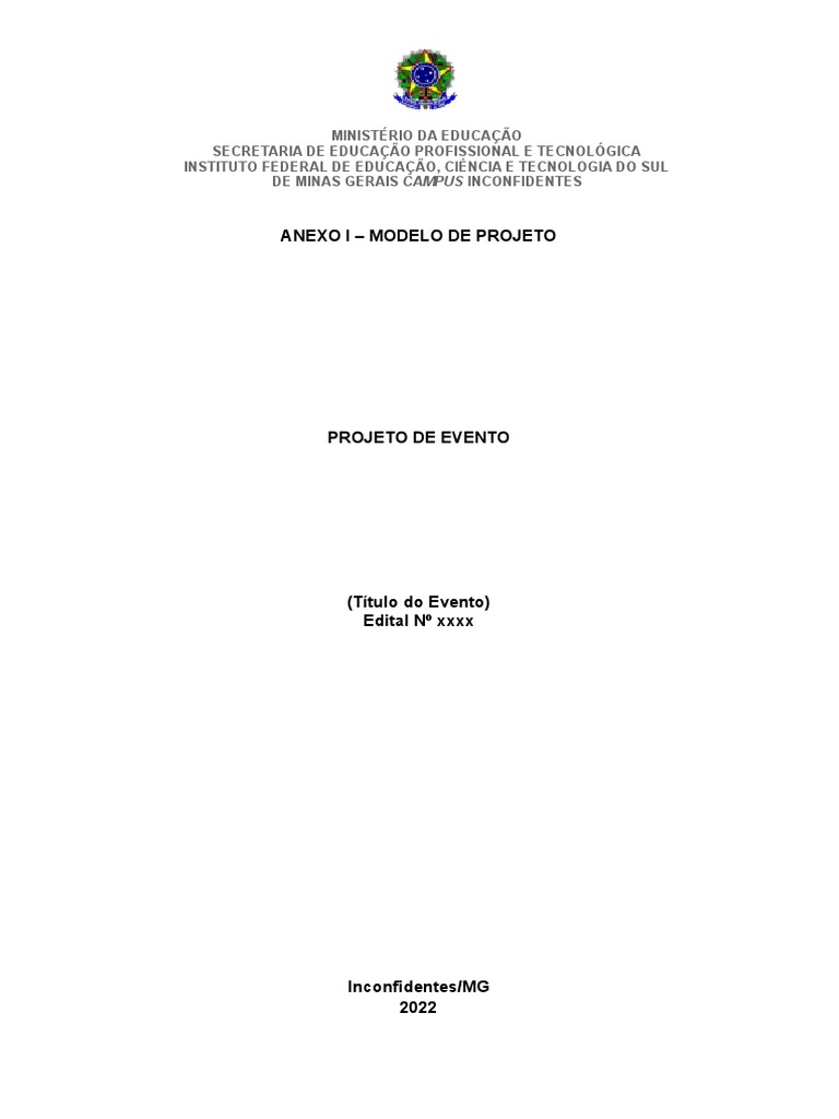 ANEXO I Modelo de Projeto de Evento | PDF