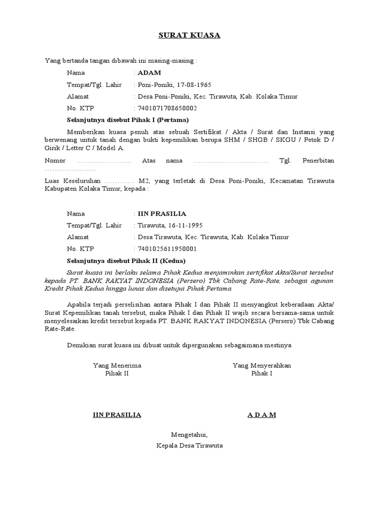 Surat Kuasa Sertifikat Bri | PDF