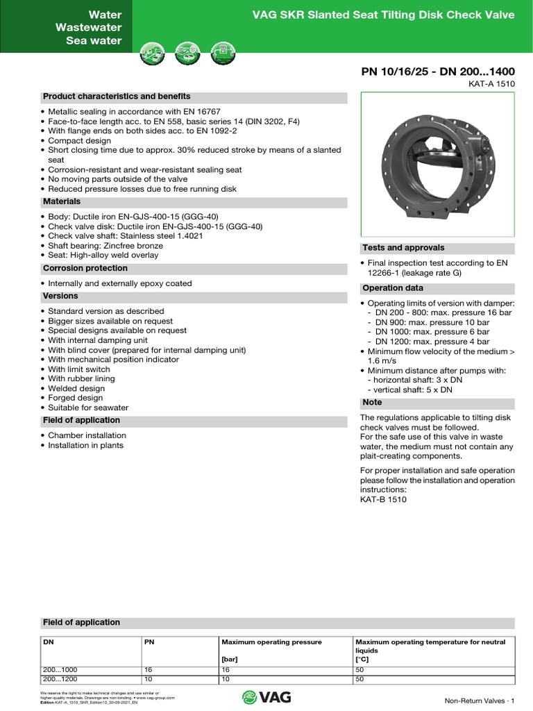 Slanted Seat Tilting Disk Check Valve Technical Specifications | PDF ...