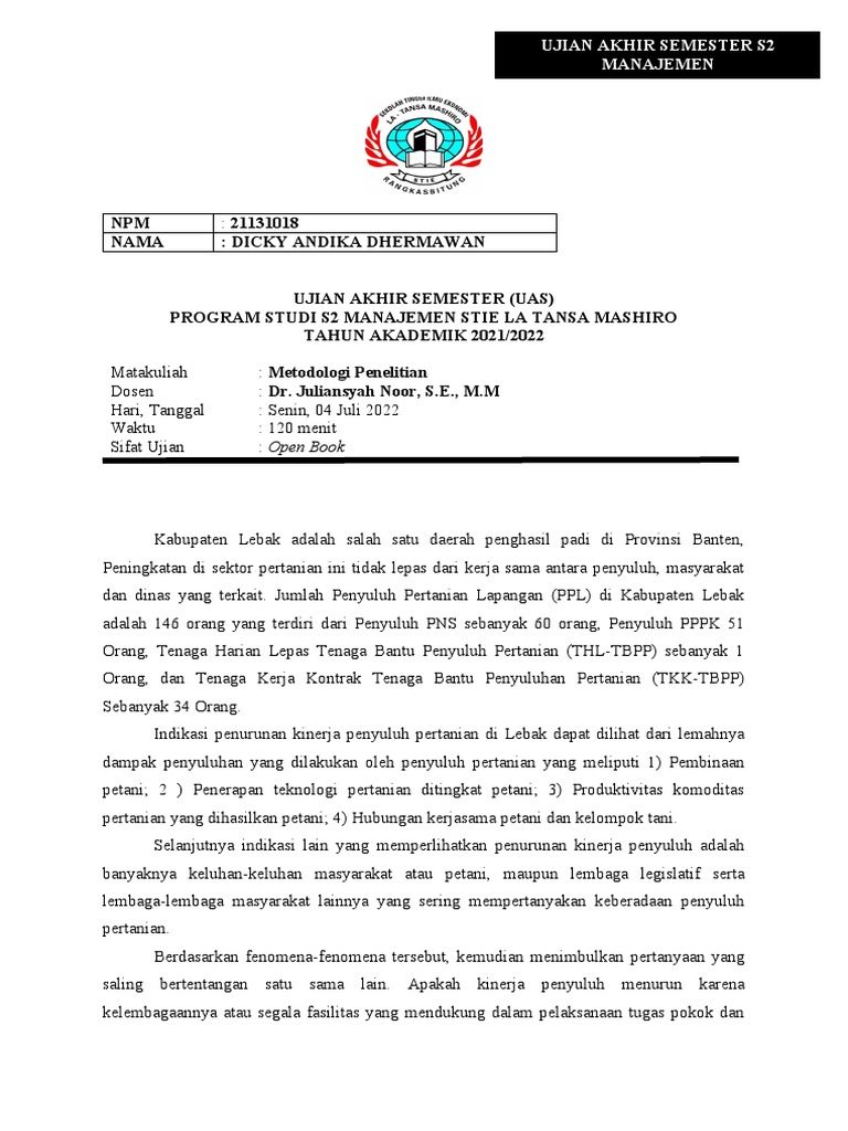 UAS Metodologi Penelitian | PDF