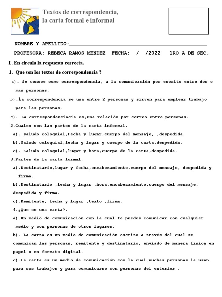 Estructura de Cartas Formales e Informales | PDF | Comunicación