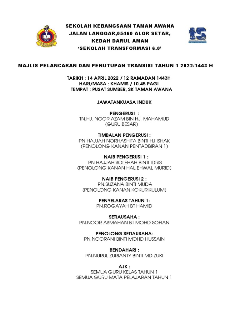 Tentatif Program Penutup Dan Perasmian Transisi THN 1 | PDF