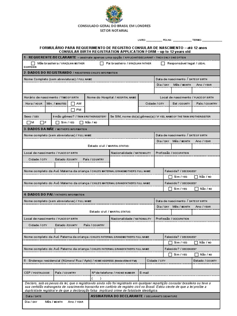 Formulário Nascimento - Menor 12 Anos (2) 2 | PDF | Direito Comum