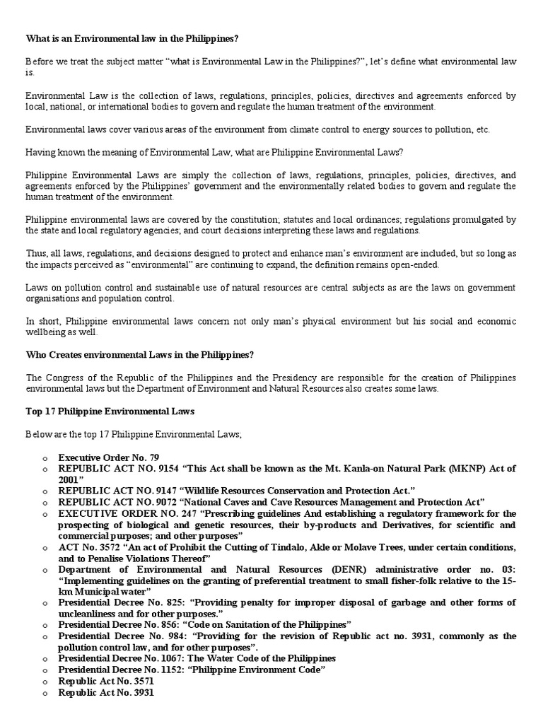 Environmental Law in The Philippines | PDF | Environmental Law ...