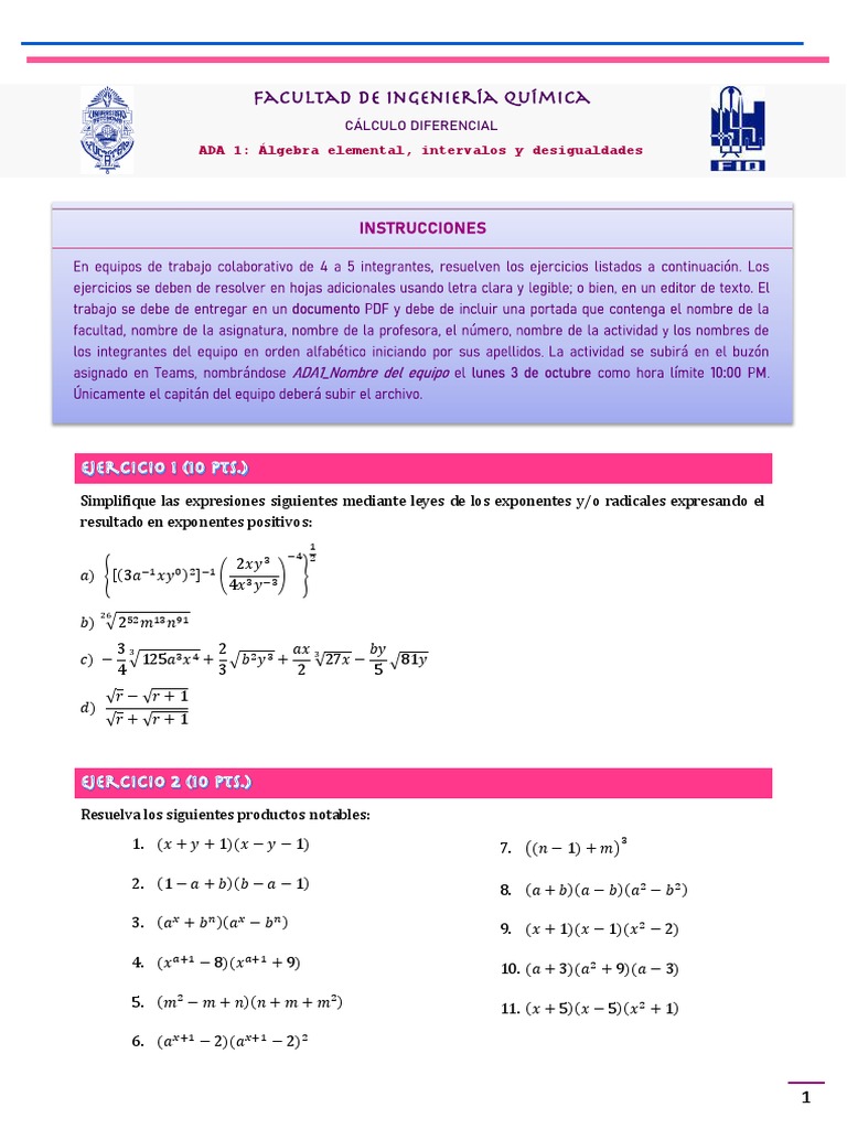 ADA 1 Álgebra Elemental Intervalos y Desigualdades | PDF | Ecuaciones | Intervalo (Matemáticas)