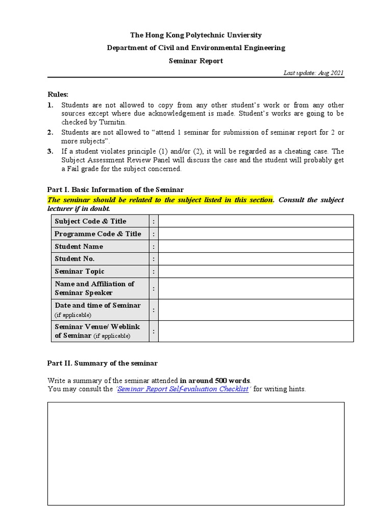 CEE Seminar Report Template | PDF