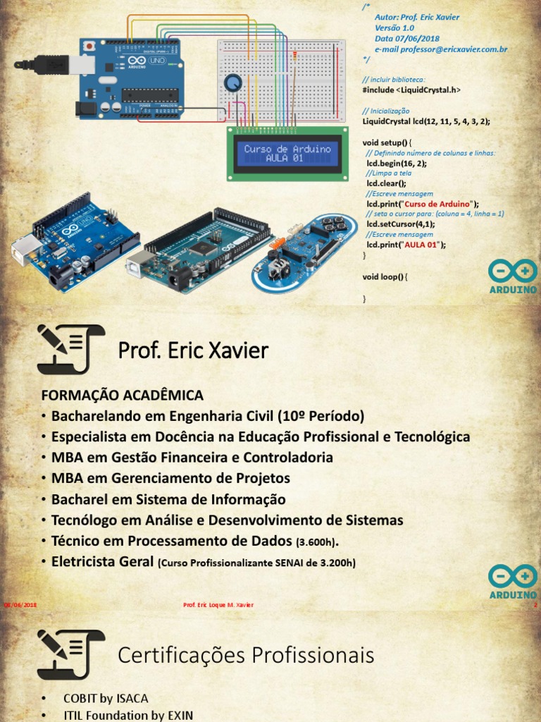 Aula 01 - Arduino (Versão 01) | PDF | Arduino | Informática