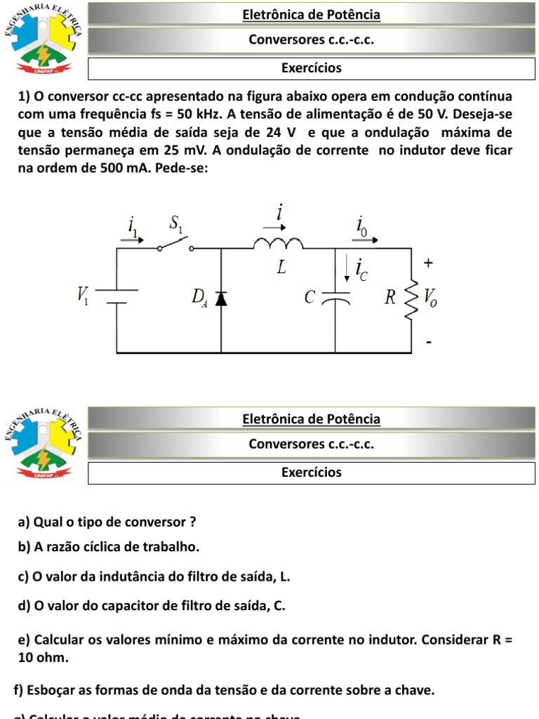 Exercícios Resolvidos Sobre Conversores CC-CC 1 | PDF | Fonte de ...