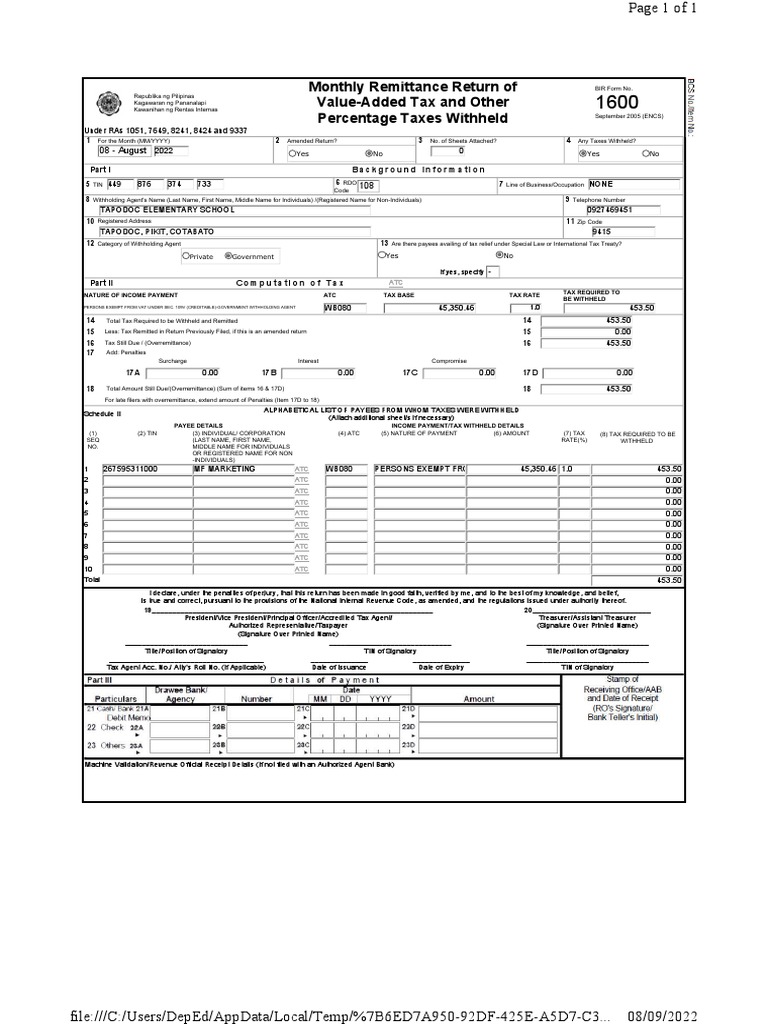 Monthly Remittance Return | PDF | Taxes | Government Finances