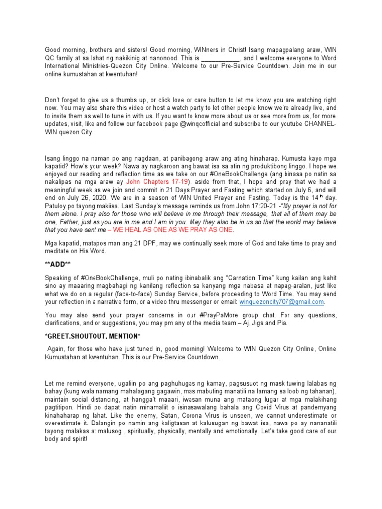 Sunday Service Script | PDF