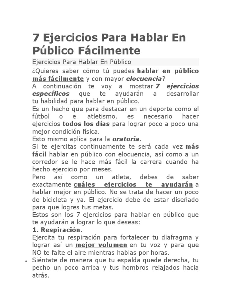 7 Ejercicios para Hablar en Público | PDF