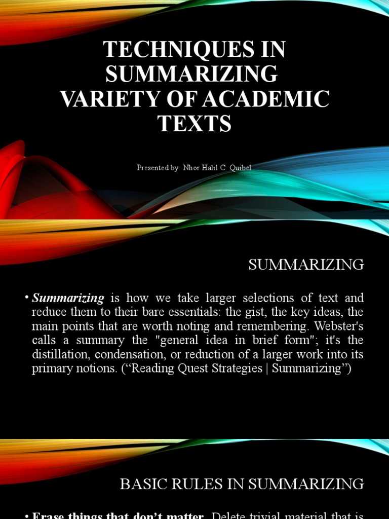 Techniques for Summarizing Academic Texts | PDF