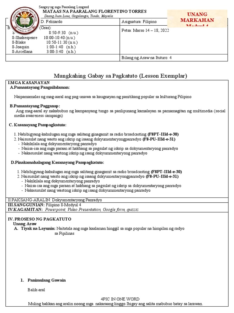 Sample Lesson Exemplar1 | PDF