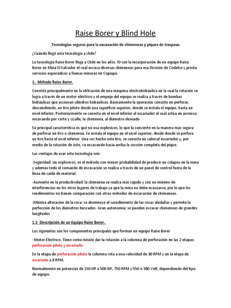 Raise Borer y Blind Hole | PDF | Minería | Perforación