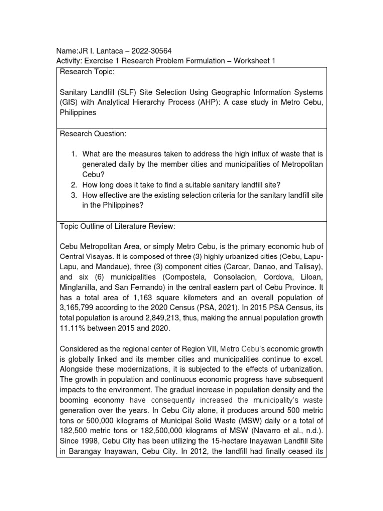 Lantaca, JR I. - Exercise 1. Research Problem Formulation Entry | PDF ...