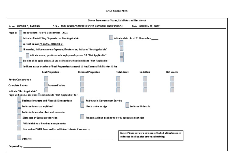 SALN Review Form v1 | PDF