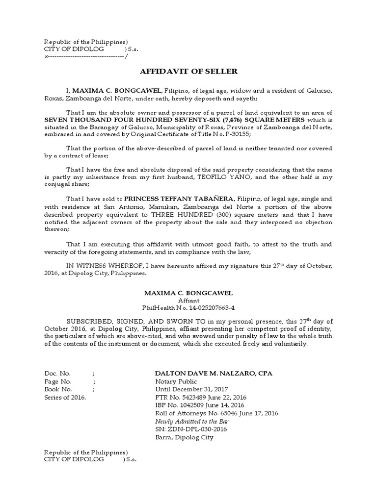 Affidavit of Seller and Buyer | Download Free PDF | Affidavit | Legal ...