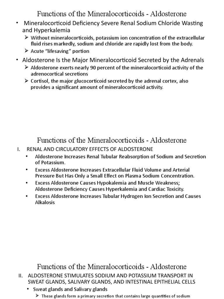 Functions of The Mineralocorticoids Aldosterone Reg of Ald Secret | PDF ...