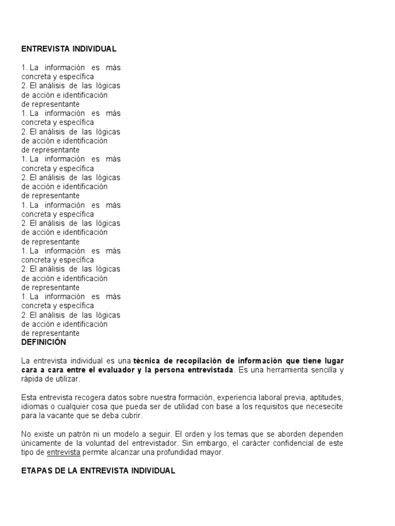 Entrevista Individual | PDF | Información | Ciencia cognitiva
