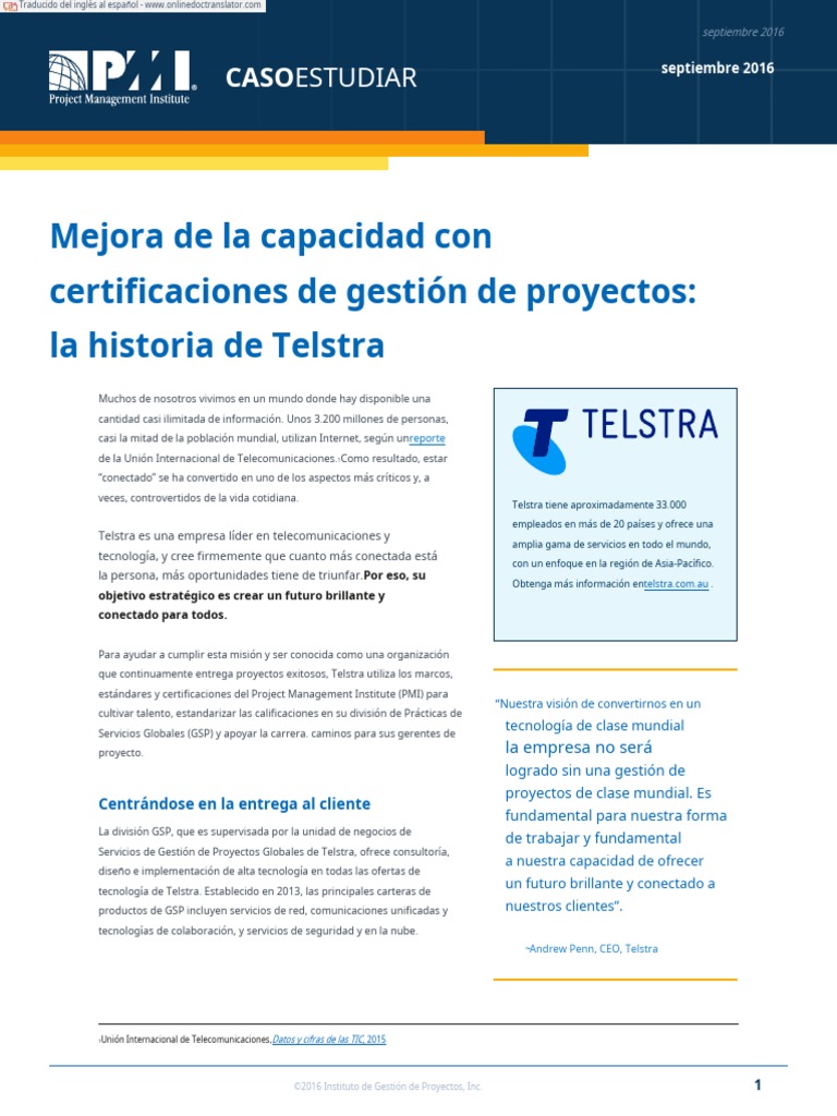 Case Study-Telstra - En.es | PDF | Gestión de proyectos | Business