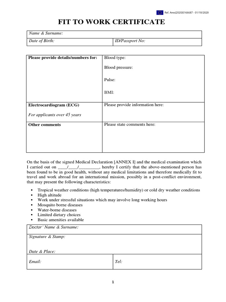 Fit To Work Certificate Docx | PDF | Neurology | Cancer