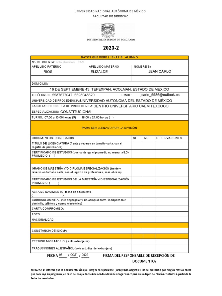 Hoja Control Documental 2023-2 | PDF
