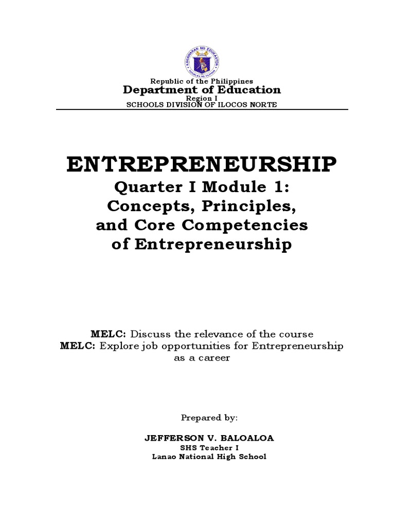 Entrepreneurship 11 12 Q1 Week1 Week2 MELC01 MELC02 MOD Baloaloa ...