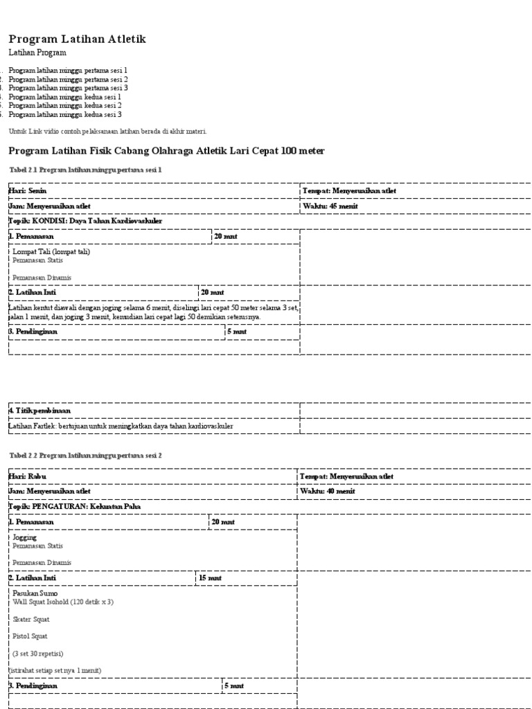 Program Latihan Fisik Cabang Olahraga Atletik Lari Cepat 100 Meter | PDF