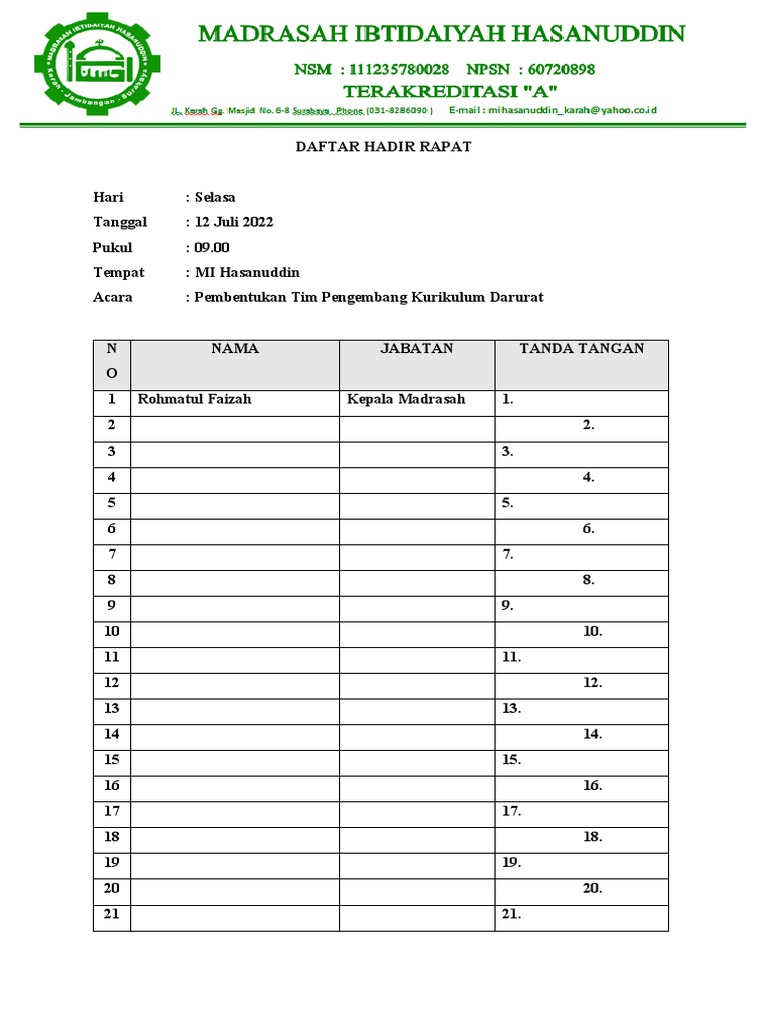 Daftar Hadir Rapat | PDF