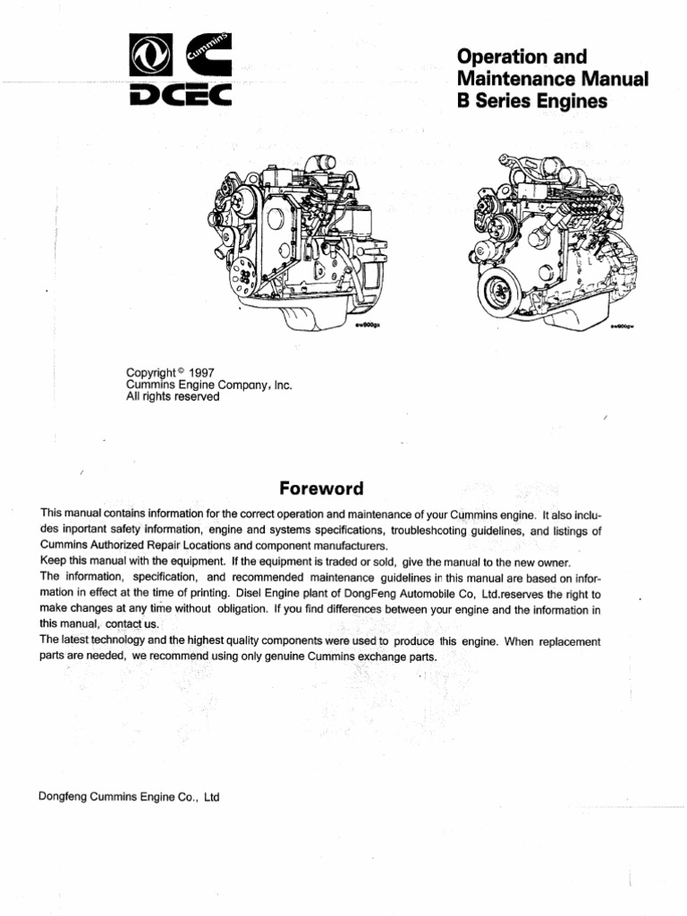1 Manual Operacion y Mantenimiento CUMMINS Engine | PDF