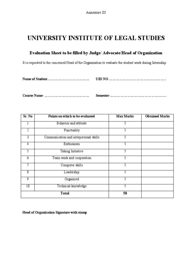 Annexure III Evaluation Sheet | PDF