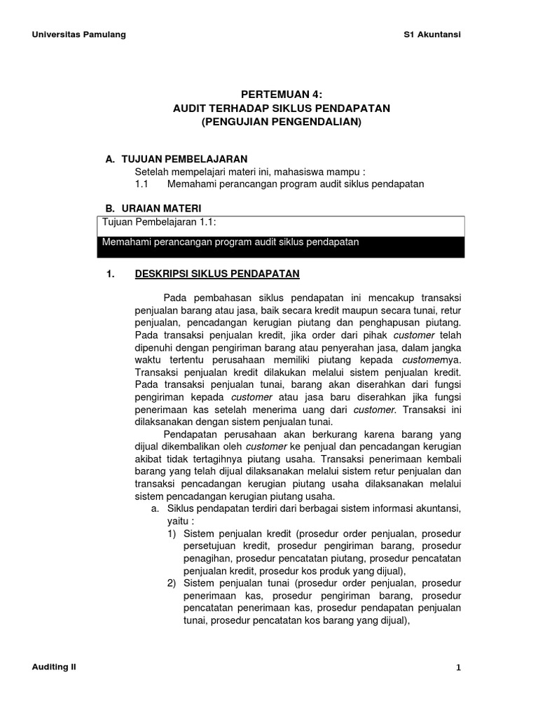 Program Audit Siklus Pendapatan Akuntansi | PDF