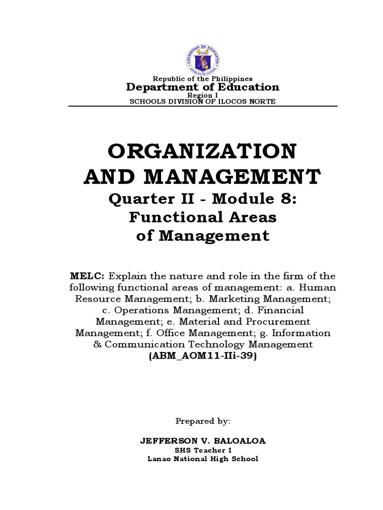 Organization and Management 11 Q2 Week15 MELC15 MOD Baloaloa, Jefferson ...