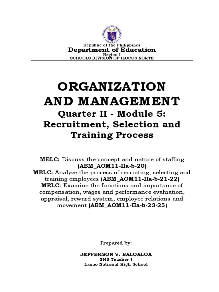 Organization and Management 11 Q2 Week9 Week12 MELC10 MELC12 MOD Baloaloa, Jefferson | PDF ...