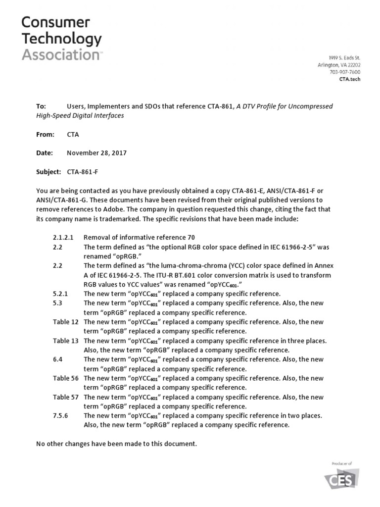 Cta-861-F Final Revised 2017 | PDF | Media Formats | Information And Communications Technology