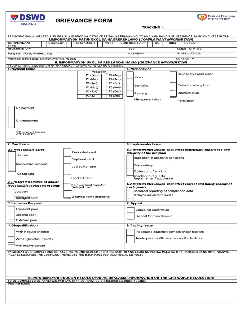 Grievance Form for Pantawid Pamilya | PDF
