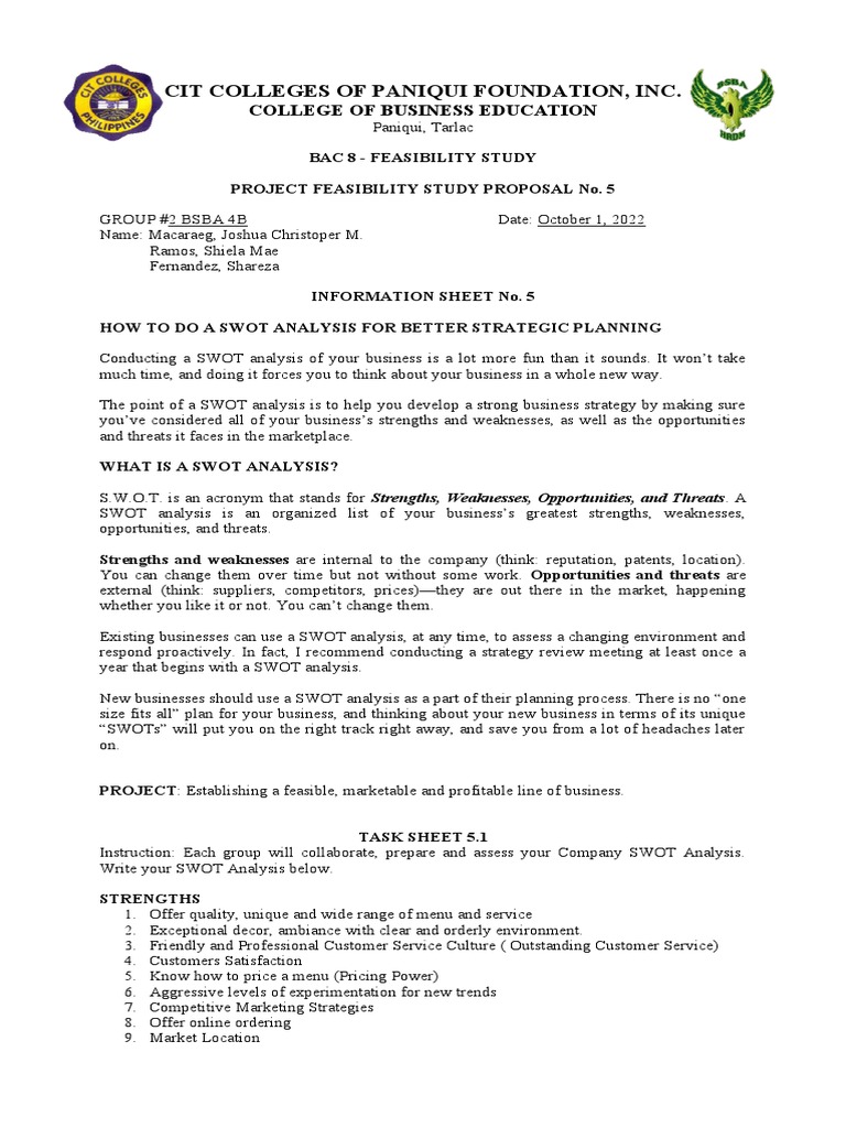 PFSP NO. 5 Done | PDF | Swot Analysis | Menu