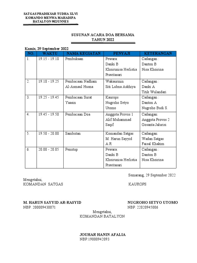 Susunan Acara Doa Bersama | PDF